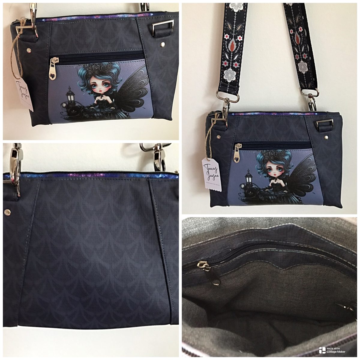 Steampunk Goth Fairy Navy Blue Vegan Leather Crossbody Bag Handcrafted ...