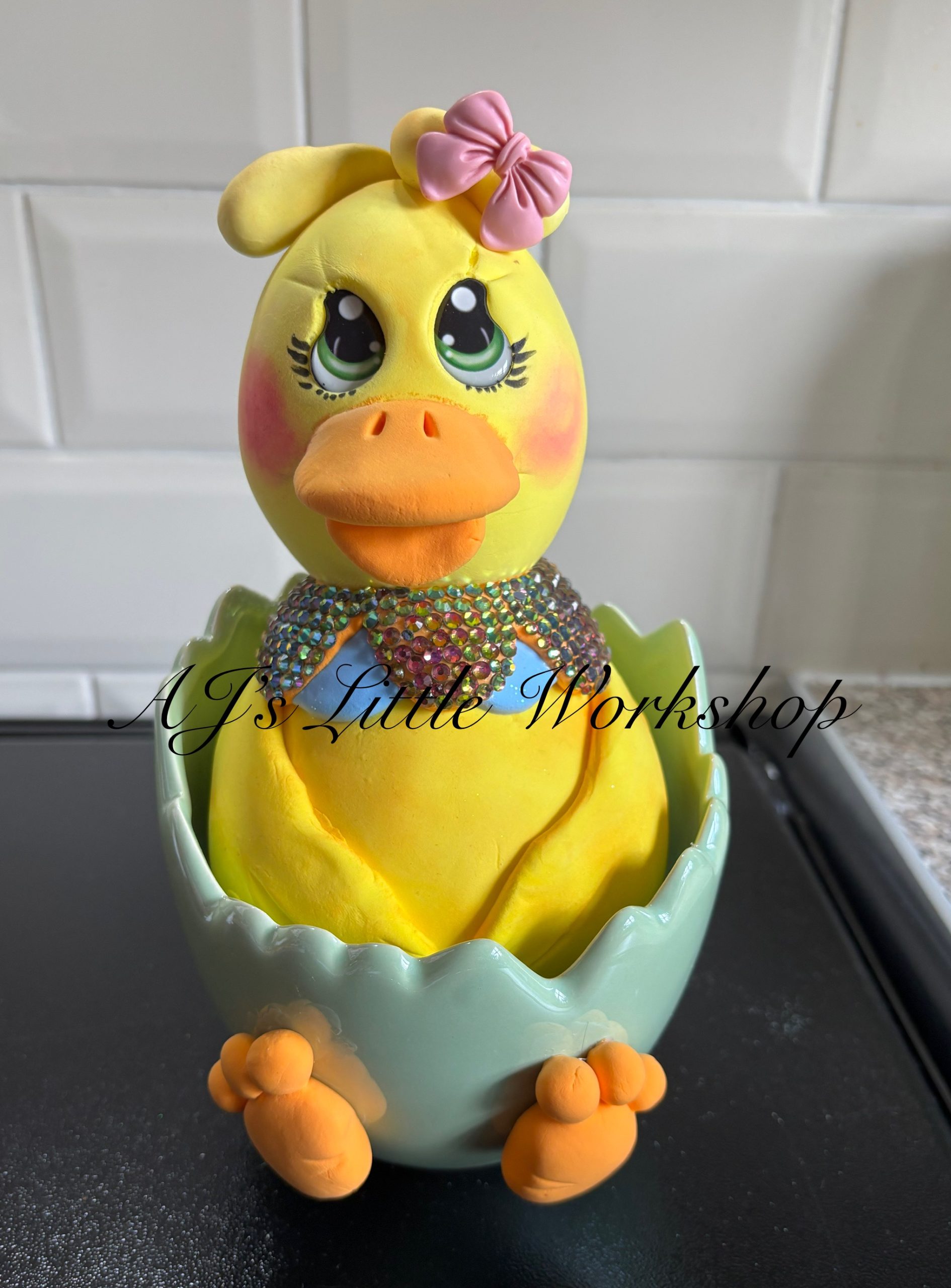 Unique Handmade Foam Clay Posh Duck In Half An Egg - Crafter's Market UK